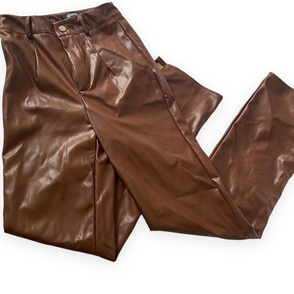 Missguided | Pants & Jumpsuits | Brown Faux Leather Pants | Poshmark